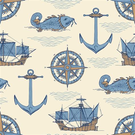 Premium Vector Seamless Pattern On Theme Of Sea Travel