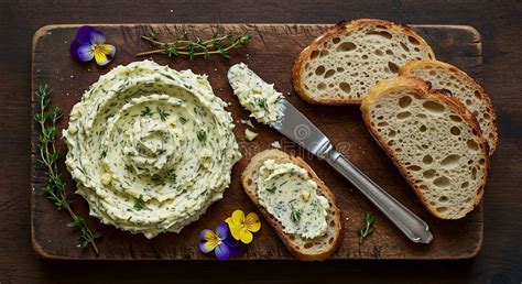 Herb Butter And Bread With Edible Flowers Stock Image Image Of Herb
