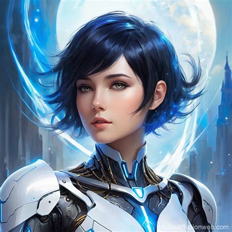 Robot Woman With Metallic Hair Stable Diffusion Online