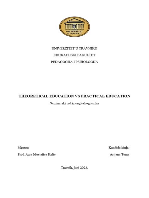 Seminarski Rad Iz Engleskog Jezika Theoretical Vs Practical Education
