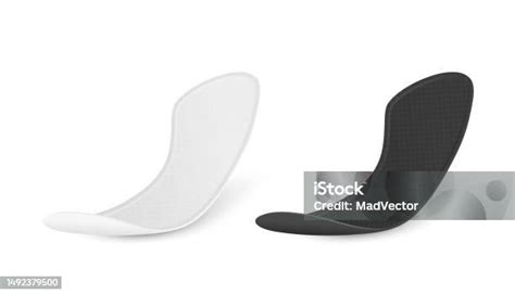 벡터 3d 현실적인 흰색과 검은색 월경 위생 제품 위생 매일 얇은 패드 아이콘 세트 근접 촬영이 격리되었습니다 여성 위생 아이콘 위생 패드 디자인 템플릿 측면 View 건강