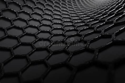 3d Rendering Of Graphene Surface Black Atoms And Bonds With Carbon Glossy Structure Stock