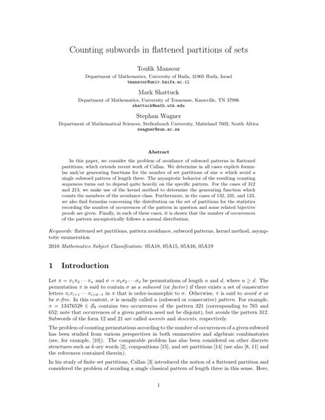 Pdf Counting Subwords In Flattened Partitions Of Sets