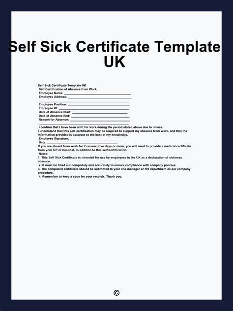 Self Sick Certificate Template Uk