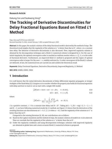 Pdf The Tracking Of Derivative Discontinuities For Delay Fractional Equations Based On Fitted