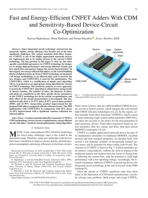 Pdf Fast And Energy Efficient Cnfet Adders With Cdm And Sensitivity Based Device Circuit Co