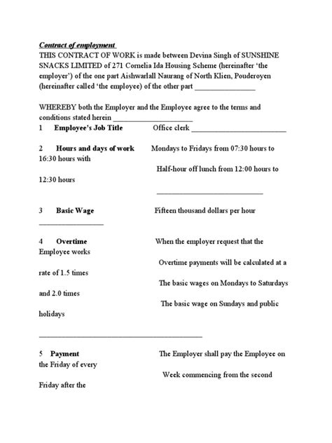 Contract Of Employment Edpm Pdf Employment Overtime