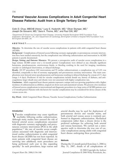 Pdf Femoral Vascular Access Complications In Adult Congenital Heart