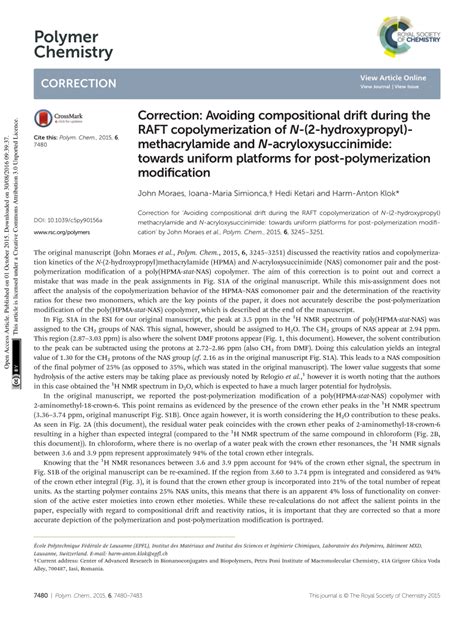 Pdf Avoiding Compositional Drift During The Raft Copolymerization Of