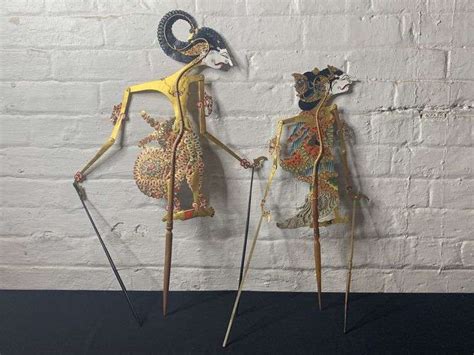 Pair Of Large Vintage Hide Horn Wood Javanese Shadow Puppets Tallest Cm Tullochs Auctions