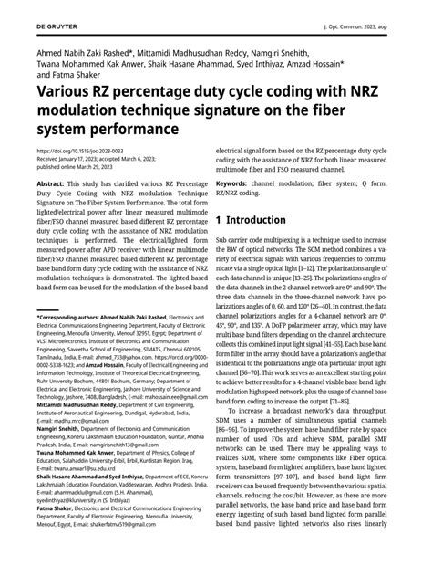 Pdf Various Rz Percentage Duty Cycle Coding With Nrz Modulation