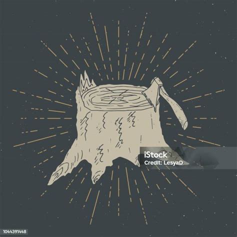 나무 그 루터 기 빈티지 라벨 손으로 그린된 스케치 그런 지 질감된 복고풍 배지 인쇄 술 디자인 T셔츠 인쇄 벡터 일러스트 0명에 대한 스톡 벡터 아트 및 기타 이미지