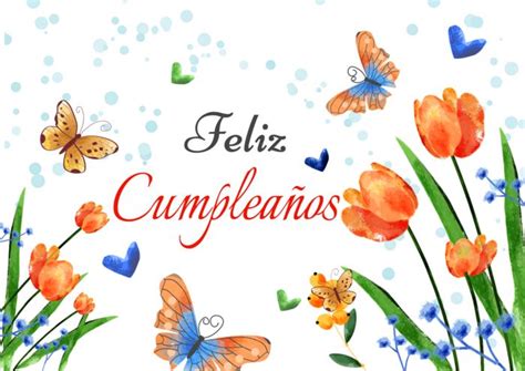 Feliz Cumpleaños Dibujos Animados Acuarela Mariposa Flores Celebración