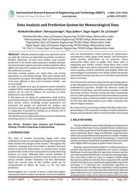 Data Analysis And Prediction System For Meteorological Data Pdf