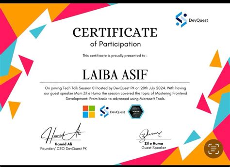 laiba asif on linkedin devquest techtalk certified