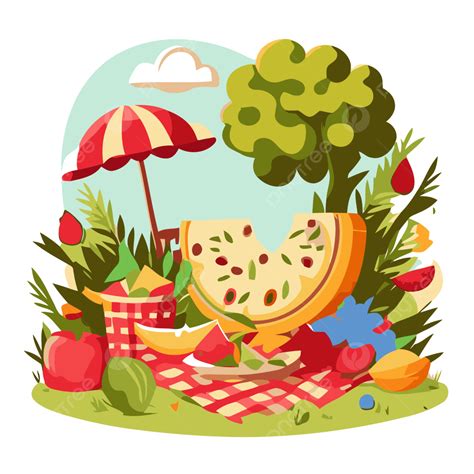 여름 피크닉 벡터 과일과 치즈 만화와 함께 피크닉 테이블 스티커 클립 아트 상표 클립 아트 Png 일러스트 및 벡터 에