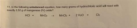 Solved 11 In The Following Unbalanced Equation How Many