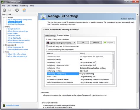 Using The Nvidia Override For Anti Aliasing Steam Solo