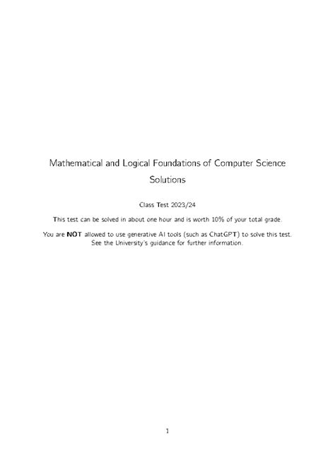 Class Test Solutions Mathematical And Logical Foundations Of Computer Science Solutions Class Class Test Solutions Mathematical And Logical Foundations Of Computer Science Solutions Class