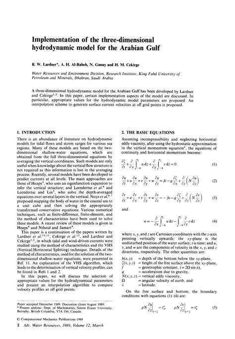 Pdf Implementation Of The Three Dimensional Hydrodynamic Model For The Arabian Gulf