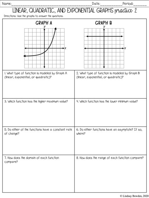 Comparing Linear Quadratic And Exponential Worksheet From A Table