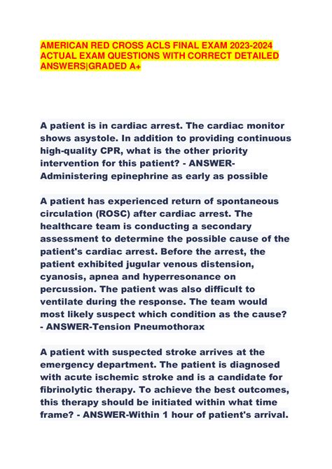 American Red Cross Acls Final Exam 2023 2024 Actual Exam Questions With Correct Detailed Answers