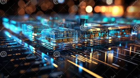 Computer Futuristic High Tech Circuit With Microcircuits And Electronic Chips With Transistors