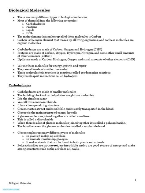 4 Biological Molecules Pdf Carbohydrates Glucose