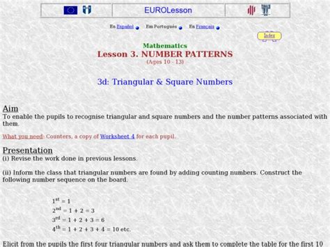 Number Patterns Triangular And Square Numbers Lesson Plan For 5th 8th