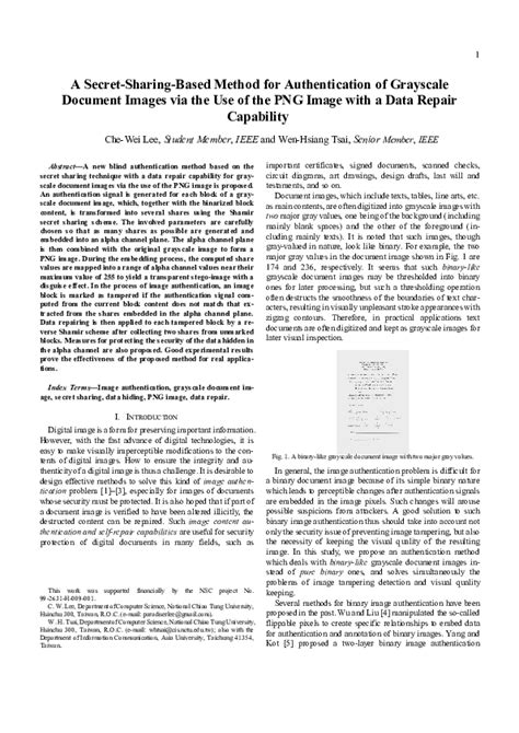 Pdf A Secret Sharing Based Method For Authentication Of Grayscale Document Images Via The Use