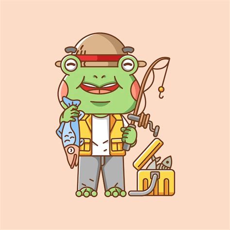 Cute Pescador De Rãs Pescador Animal Chibi Personagem Mascote ícone