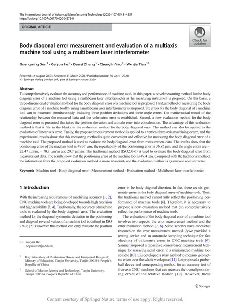 Body Diagonal Error Measurement And Evaluation Of A Multiaxis Machine Tool Using A Multibeam
