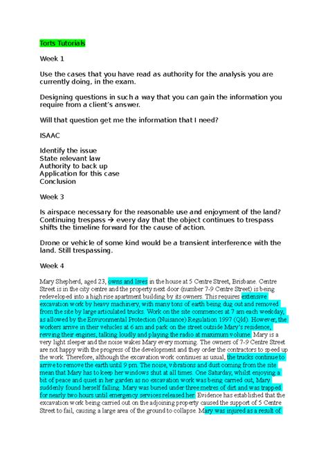 Torts Tutorials Torts Tutorials Week Use The Cases That You Have Read As Authority For The