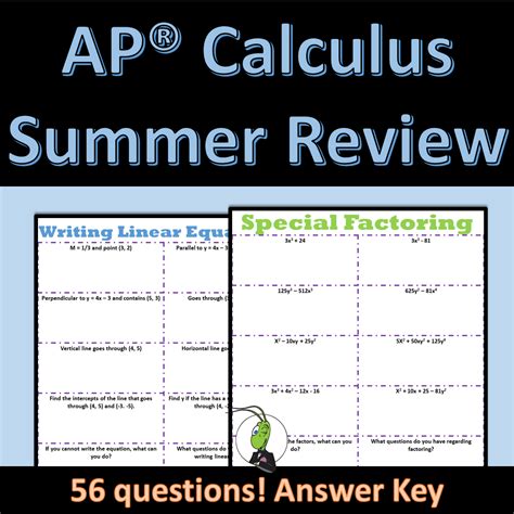 AP Calculus Summer Review Packet Editable Back To Babe Review Classful
