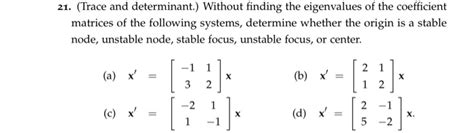 Solved 21 Trace And Determinant Without Finding The Chegg Com