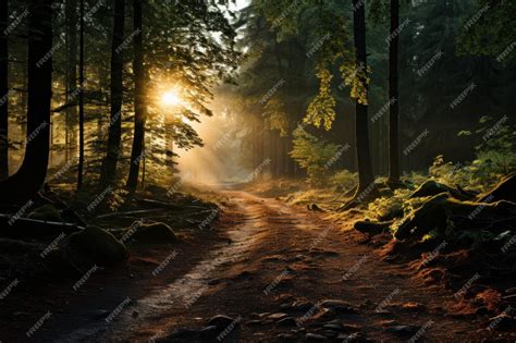 Premium Photo Radiance Sunlight In Misty Forest At Sunrise Beautiful