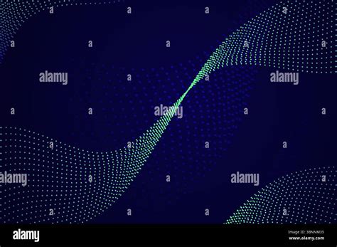 Minimalist Dynamic Neon Green Particle Wave Line On Dark Blue Abstract Background Abstract