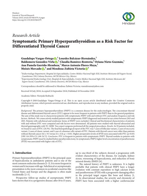 Pdf Symptomatic Primary Hyperparathyroidism As A Risk Factor For Differentiated Thyroid Cancer