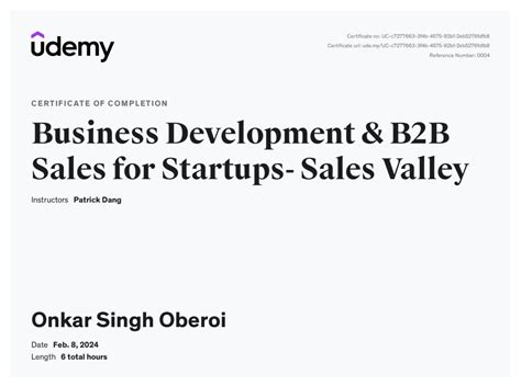 Udemy Course Completion Certificate Onkar Oberoi