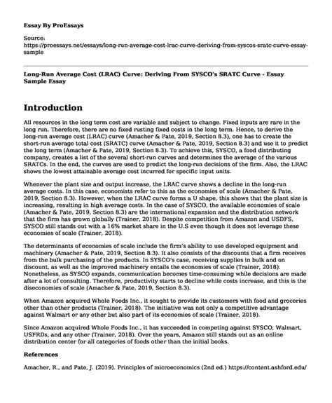 📌 Long Run Average Cost Lrac Curve Deriving From Syscos Sratc Curve Essay Sample Free