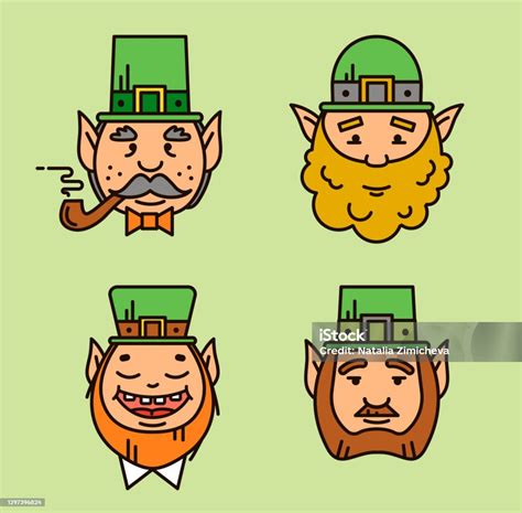 세인트 패트릭의 날 마스코트 기프트 카드 레프레천과 유명 인사를위한 디자인 휴일 포스터 인사말 배너 아이콘 녹색 배경 3월에