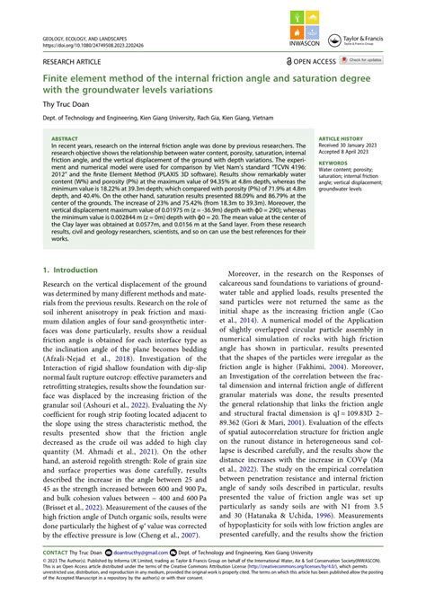 Pdf Finite Element Method Of The Internal Friction Angle And Saturation Degree With The
