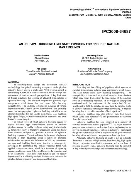 Pdf An Upheaval Buckling Limit State Function For Onshore Natural Gas Pipelines