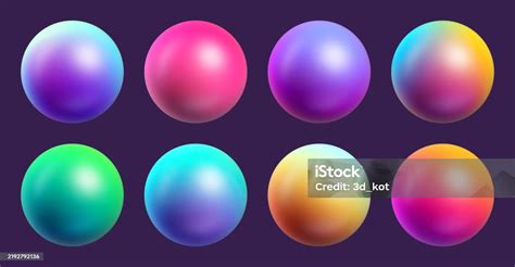 창의적인 디지털 아트웍 디자인을 위한 생생하고 생생한 광택 마감 처리된 다채로운 그라디언트 구 세트 창의적인 프로젝트를 위해 흐릿한 색상으로 설정된 다채로운 광택 구체 벡터