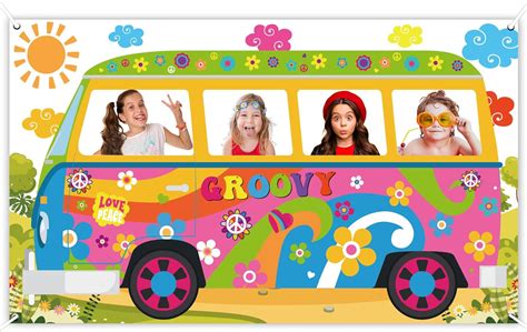 60s Hippie Bus Photo Prop Large Fabric Retro Groovy Van Prop Hippie