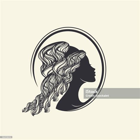 카메오 형태로 긴 곱슬 머리 아름 다운 여자 초상화 스타일 미용 및 헤어 살롱 벡터 일러스트입니다 곱슬 머리에 대한 스톡 벡터 아트 및 기타 이미지 Istock