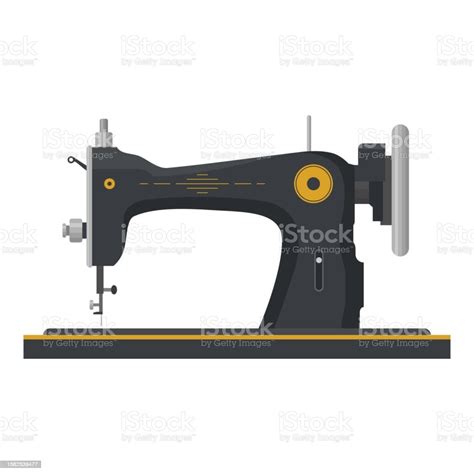 복고풍 재봉틀은 흰색 배경에 분리되어 있다 직물을 꿰매고 의복을 만드는 기계 장치 바느질 아이콘을 위한 빈티지 기계 양장점의 오래된 장비 벡터 그림 재봉틀에 대한 스톡 벡터