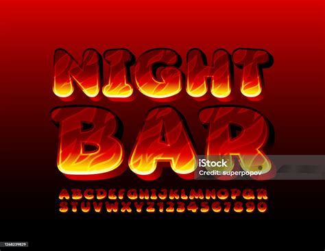 불꽃 패턴 벡터 밝은 로고 나이트 바 화재 텍스처 알파벳 문자 및 숫자 3차원 형태에 대한 스톡 벡터 아트 및 기타 이미지