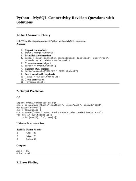 Python Mysql Connection Qanda Guide Pdf Databases Computer Programming