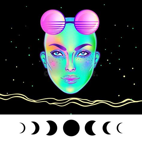 Portrait Of Robot Android Woman In Retro Futurism Style Vector Illustration Stock Vector